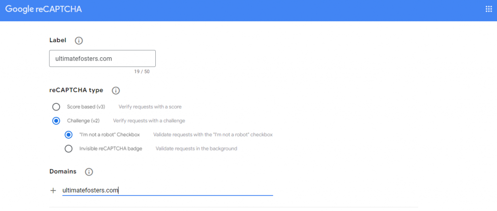 Setting up Google reCAPTCHA Keys - Ultimate Fosters